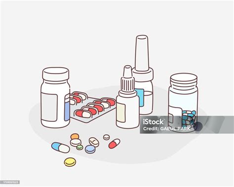 의학 벡터 개념입니다 흰색 배경에 평평한 스타일의 물집에 약물과 알약이 담긴 병 건강관리와 의술에 대한 스톡 벡터 아트 및 기타 이미지 건강관리와 의술 건강한 생활방식