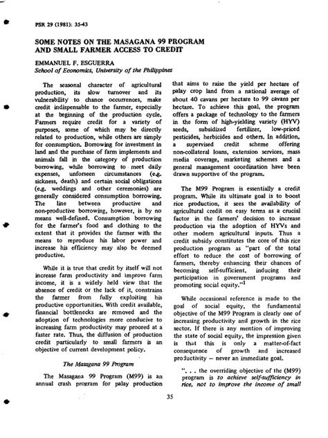 W3d1b Optional Reading 1 Notes On The Masagana 99 Program And Small