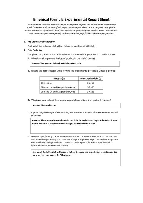 Solution Chem 302 Liberty University Empirical Formula Experimental