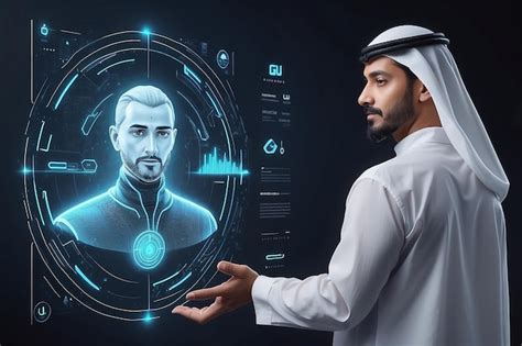 Premium Photo Arab Man Using Hologram Futuristic User Interface