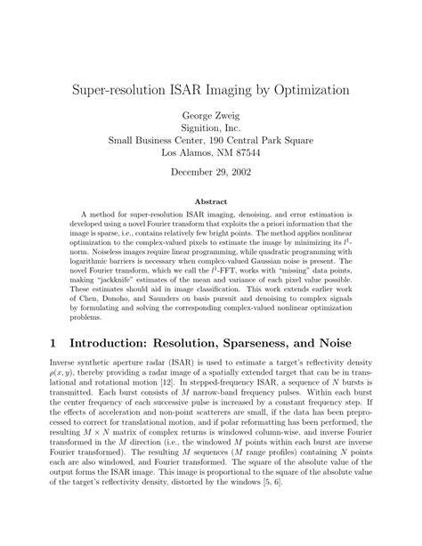 Pdf Super Resolution Fourier Transforms By Optimisation And Isar Imaging