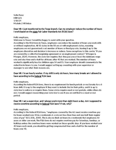 Hr Inbox Module 2 You Are An Hr Professional At A Us Company One Of Your Major Duties Is