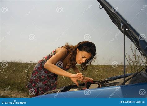 Young Woman Bent Over Engine Stock Images Image 5970954