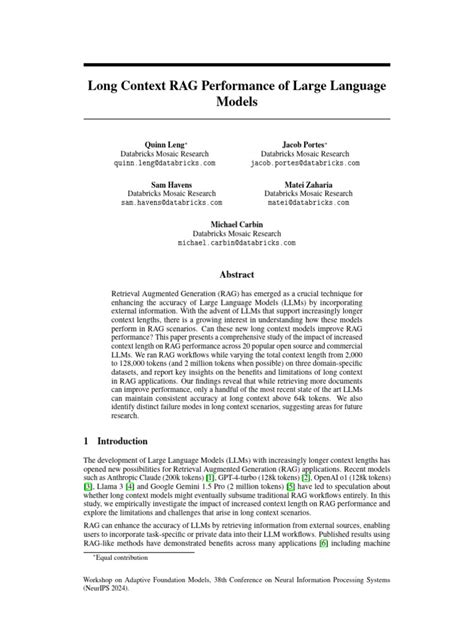 Long Context Rag Performance Of Large Language Models Pdf