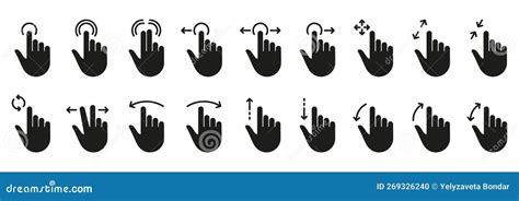 Pointer Gesture Slide Left And Right Black Solid Pictogram Hand Finger Touch Swipe And Drag
