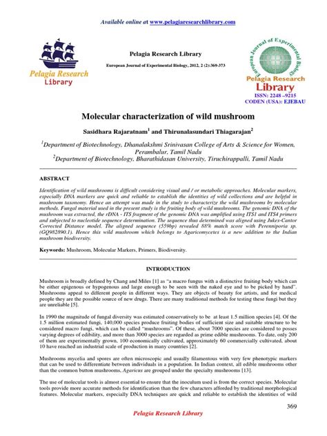 Molecular Characterization Of Wild Mushroom Pdf Dna Sequencing
