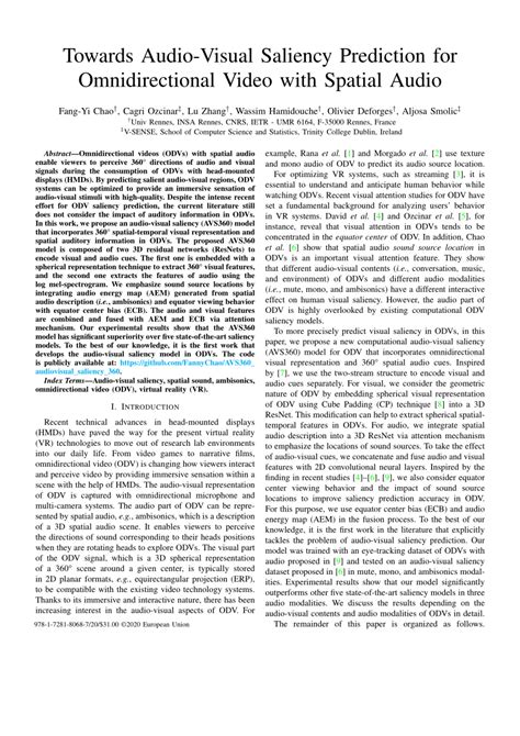Pdf Towards Audio Visual Saliency Prediction For Omnidirectional Video With Spatial Audio