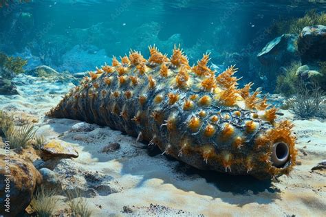 Sea Cucumber Underwater Close Up A Sea Cucumber Resting On A Sandy