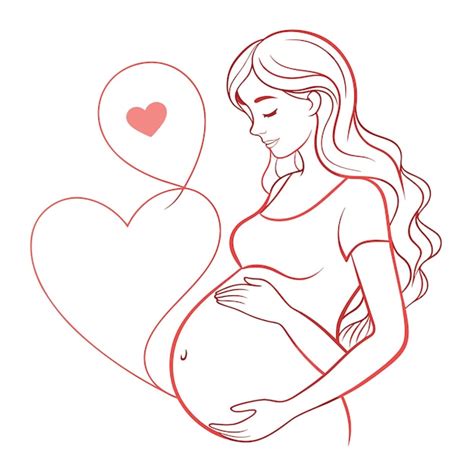 Беременная женщина в одном непрерывном рисунке Премиум векторы