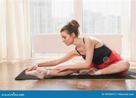 Ballet Girl Stretch Legs At Sport Mat Stock Image Image Of Adult