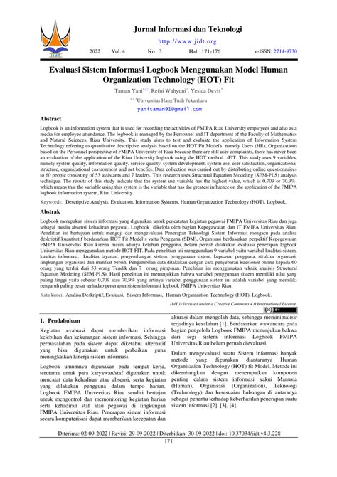 Pdf Evaluasi Sistem Informasi Logbook Menggunakan Model Human Organization Technology Hot Fit