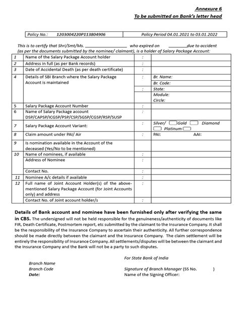 Branch Certificate Annexure 6 2021 Pdf