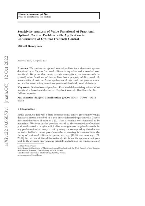Pdf Sensitivity Analysis Of Value Functional Of Fractional Optimal