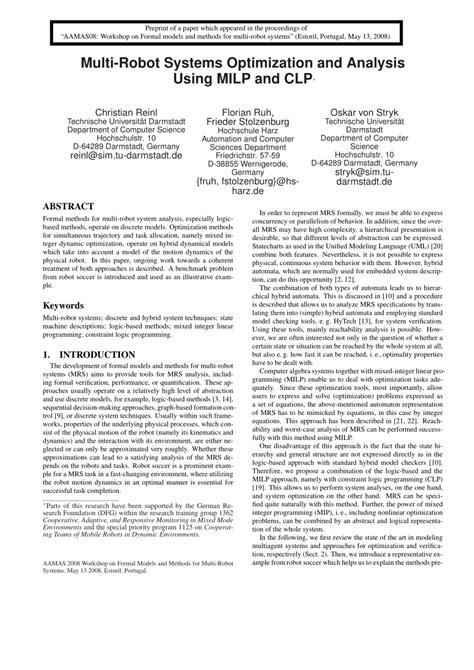 Pdf Multi Robot Systems Optimization And Analysis Using Milp And Clp