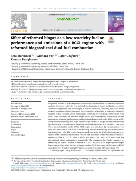 Effect Of Reformed Biogas As A Low Reactivity Fuel On Performance And