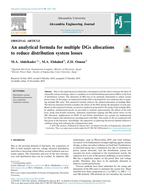 Pdf An Analytical Formula For Multiple Dgs Allocations To Reduce Distribution System Losses