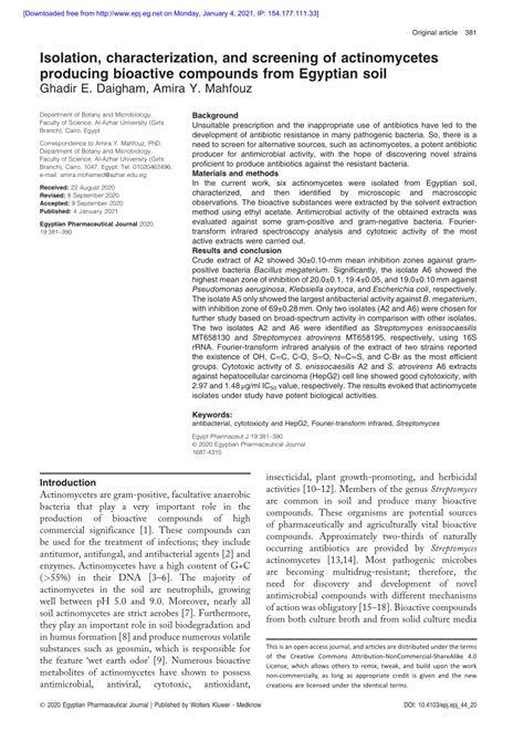 Pdf Isolation Characterization And Screening Of Actinomycetes