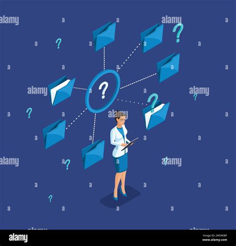 Isometric Girl Leader Businesswoman Works Search By Folders On The Tablet Phone Smartphone