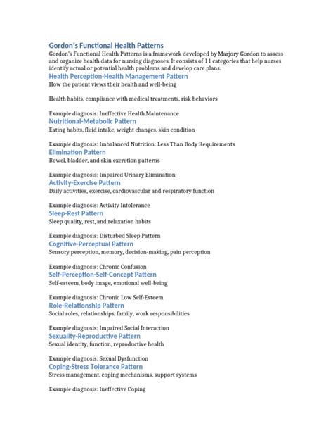 Gordon Functional Health Patterns Pdf