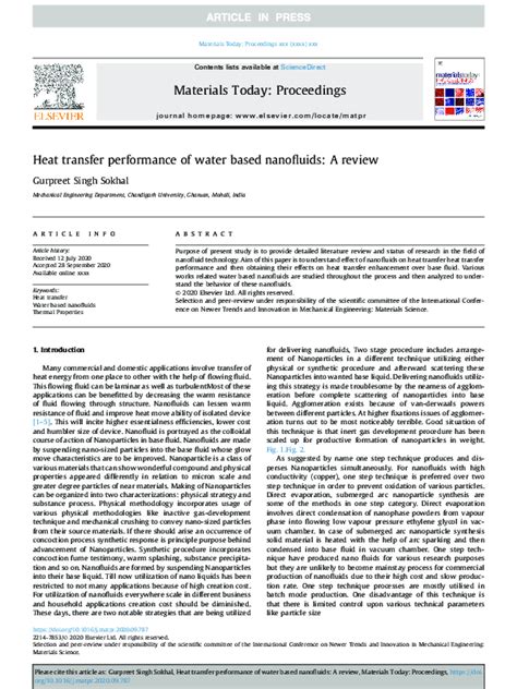 Pdf Heat Transfer Performance Of Water Based Nanofluids Containing Various Types Of Metal