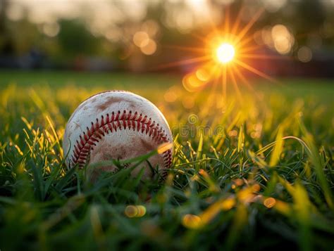 Baseball Grass Field Closeup Ball Seams Ground Summer Sunlight Sports