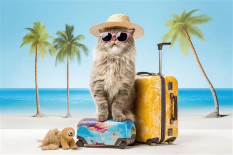 Premium Photo Cute Cat With Sunglasses Dressed As A Vacation Tourist