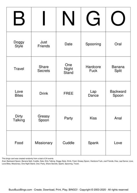Sex Bingo Cards To Download Print And Customize
