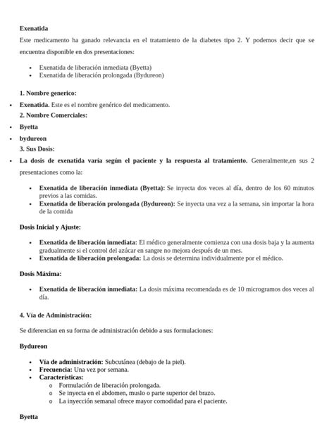 Exenatida Uso Y Dosis En Diabetes Pdf Insulina Diabetes