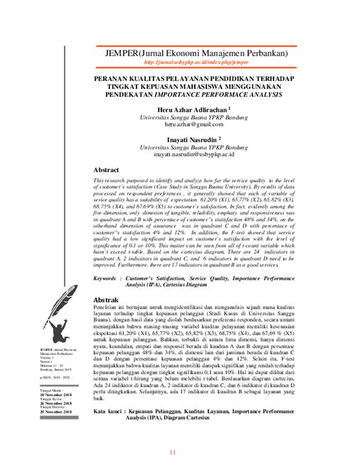 Pdf Peranan Kualitas Pelayanan Pendidikan Terhadap Tingkat Kepuasan