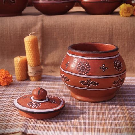 Hand Painted Kutch Pottery Dry Food Storage Jar Terracotta By Sachii