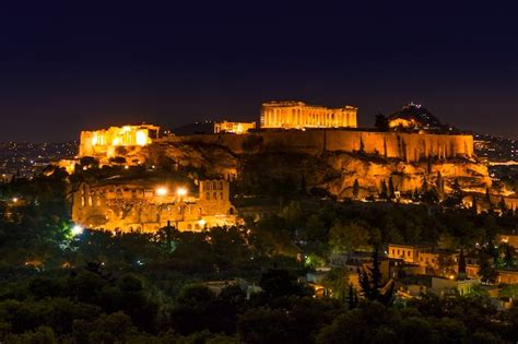 Premium Photo Greece Athens Acropolis Parthenon Night Lights