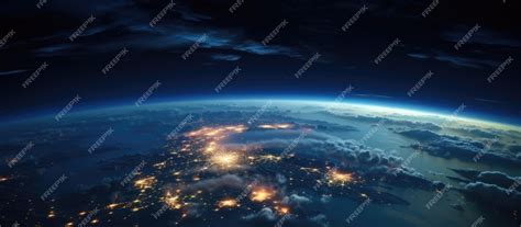 La Imagen Del Planeta Tierra Tomada Desde El Espacio Por La Noche