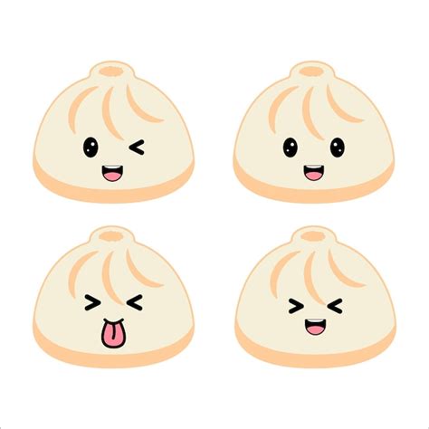 Premium Vector Set Of Cute Kawaii Dumpling With Eyes And Smile Emoji Traditional Asian