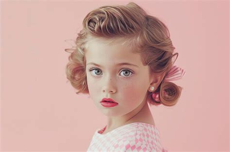 Premium Photo Portrait Of A Cute Emotional Little Pinup Girl Over Pi