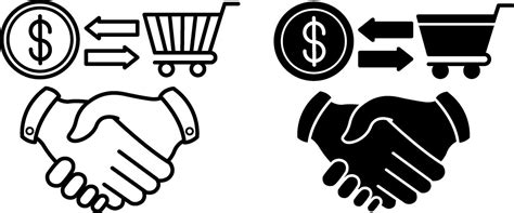 Trading Icons Black And White Illustrations Handshake Dollar Coin