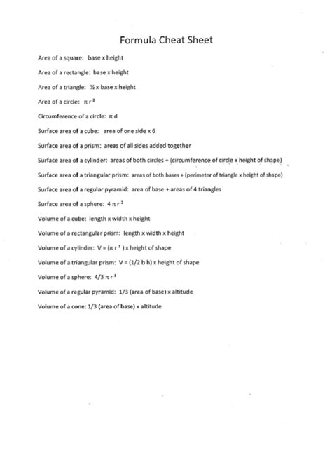Formula Cheat Sheet Printable Pdf Download