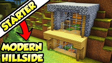 Minecraft Modern Starter Hillside House Tutorial How To Build Youtube