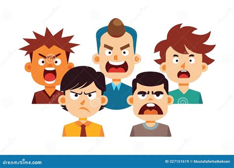 Cartoon Characters Expressing Different Emotions Like Anger Frustration And Surprise Stock