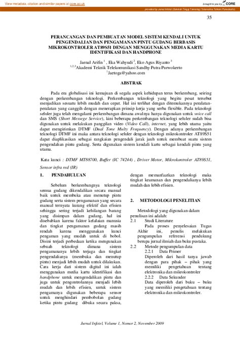 Pdf Perancangan Dan Pembuatan Model Sistem Kendali Untuk Pengendalian