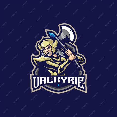 Valkyrie 마스코트 로고 디자인 벡터 배지 엠블럼 및 티셔츠 인쇄를 위한 현대적인 일러스트레이션 컨셉 스타일 스포츠 및