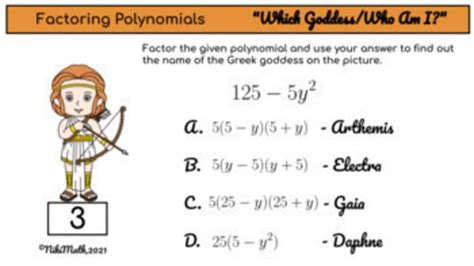 Factoring Polynomials Review Which Goddess Am I Multiple Choice Game