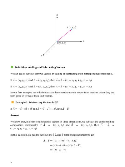 Lesson Vector Operations In 3d Nagwa