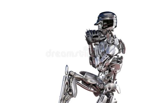 Robot Baseball Player In Action Isolated Cyborg Robot Artificial Intelligence Technology