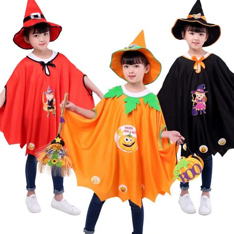 할로윈 호박 망토 모자와 함께 어린이 케이프 소녀 공연 의상 마법사 마녀 망토 세트 유령 복장 Aliexpress