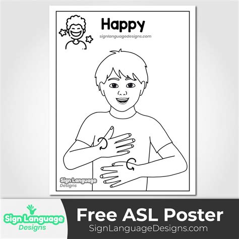 Free Asl Sign Poster Bw Happy Sign Language Designs