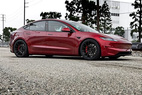 Ultra Red Tesla Model 3 Performance Up 03 Forged Wheels In Gloss Black