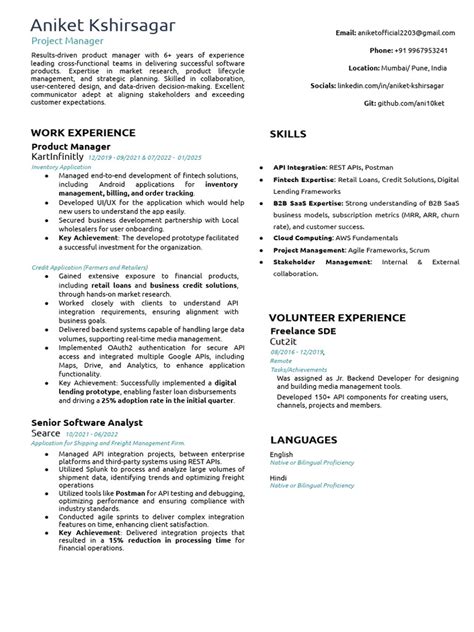 Aniket Kshirsagar Productmanager Jan 2025 Pdf Software As A Service