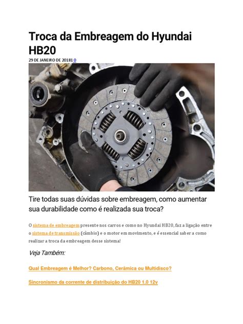 Troca Da Embreagem Do Hyundai Hb20 Pdf Embreagem Óleo De Motor