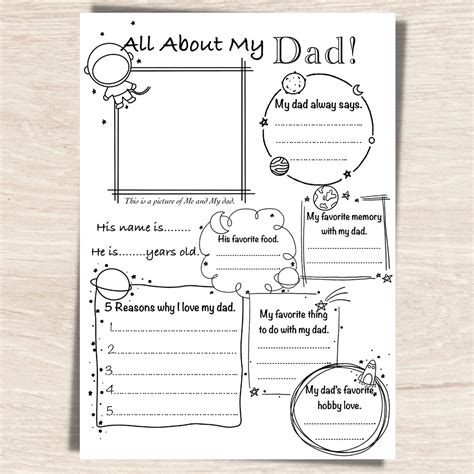 Printable All About My Dad Fill In The Blank And Color T Birthday