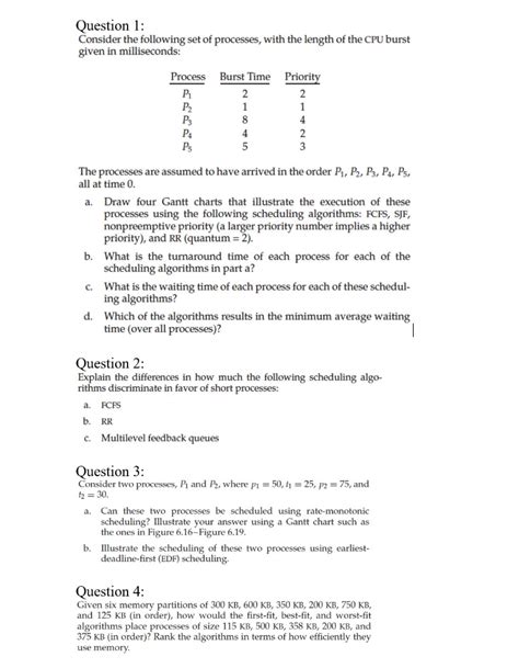 Question Consider The Following Set Of Processes Chegg